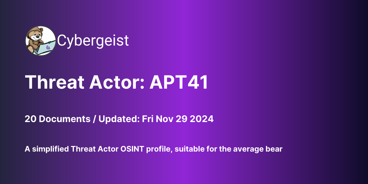 APT41 Threat Actor Public Profile